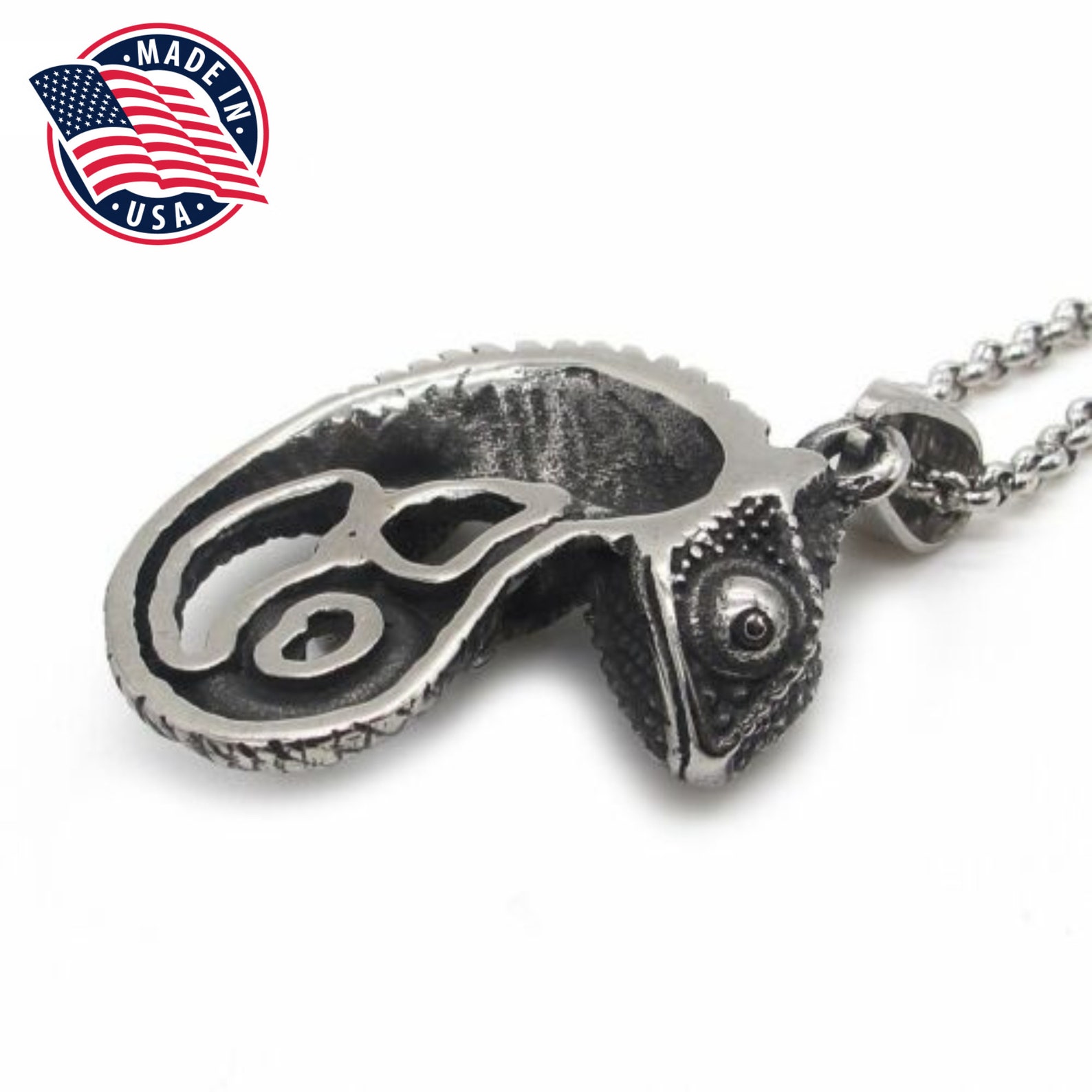 Chameleon Lizard Reptile Stainless Steel Pendant Necklace ...
