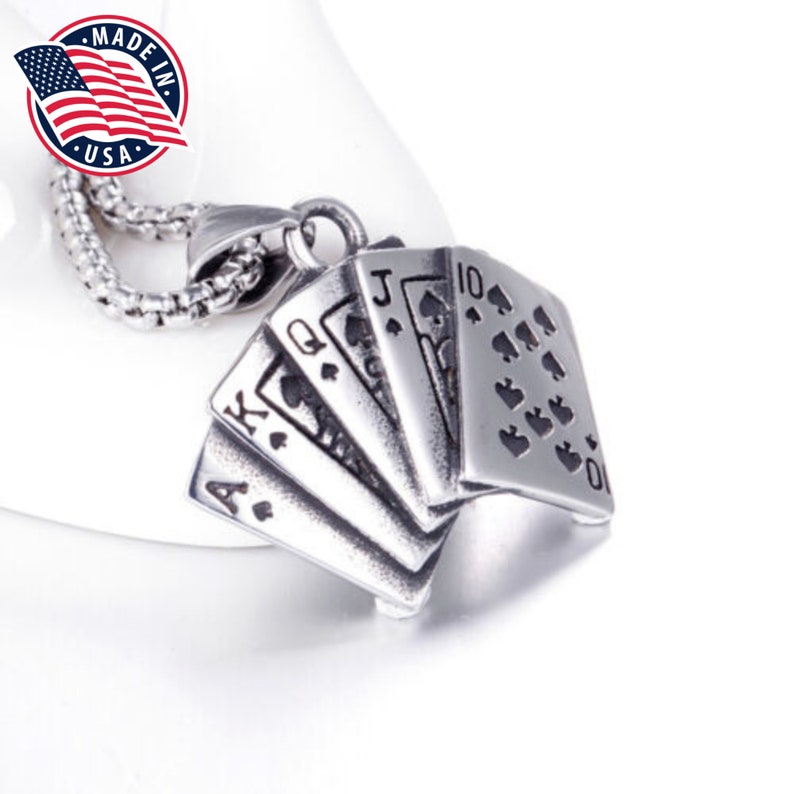 Poker Royal Flush Stainless Steel Pendant Necklace Casino Inspired ...