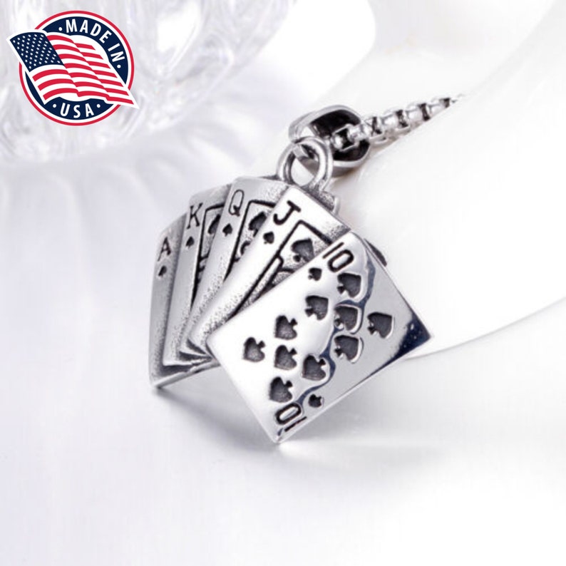 Poker Royal Flush Stainless Steel Pendant Necklace Casino Inspired ...
