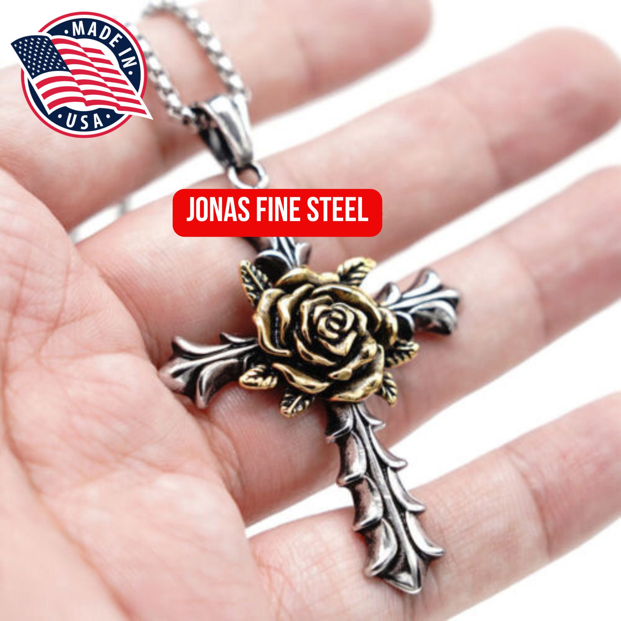 Christian Rosicrucian Rose Cross Stainless Steel Pendant Necklace Faith ...