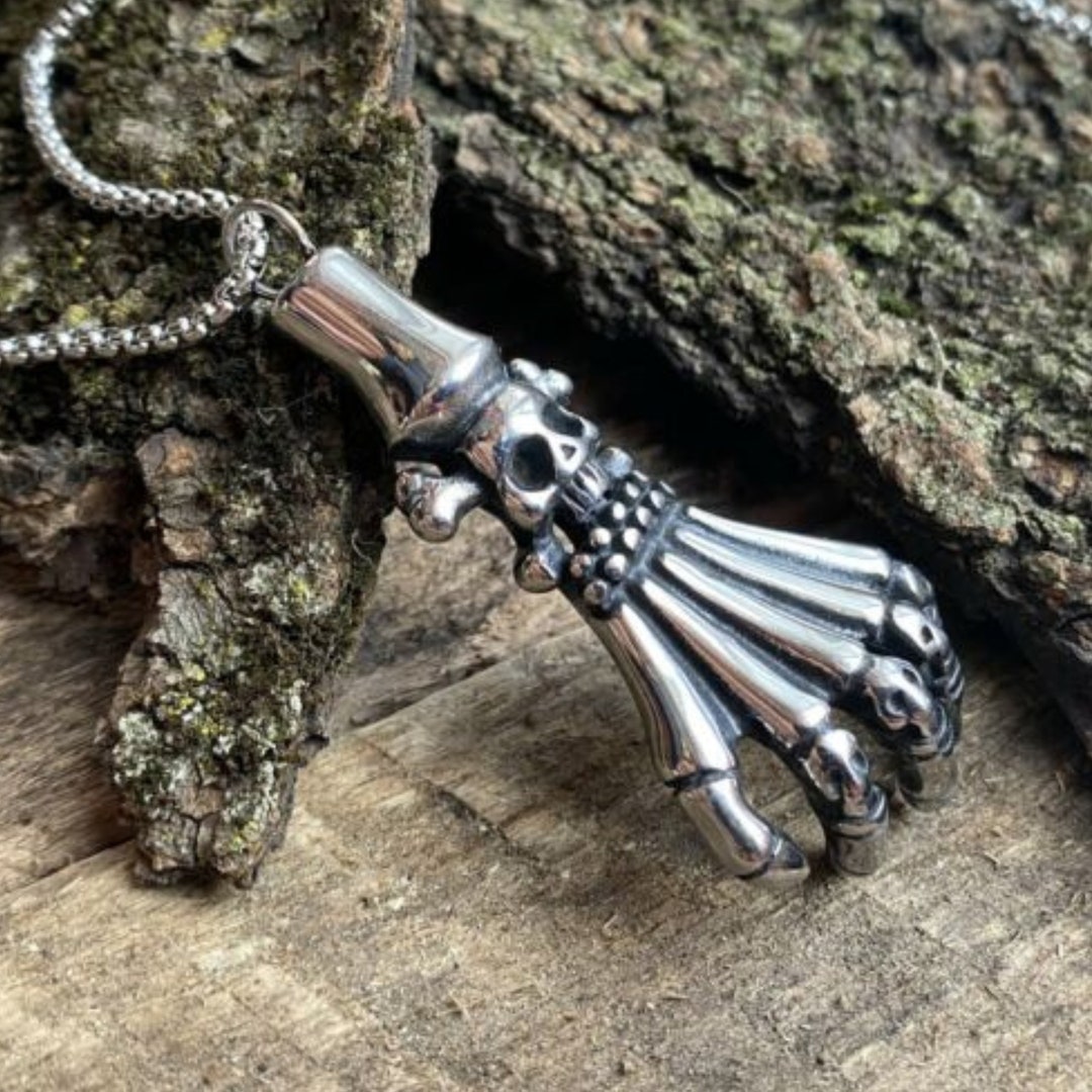 Skeleton Skull Hand Stainless Steel Pendant Necklace | Skeleton Fingers ...
