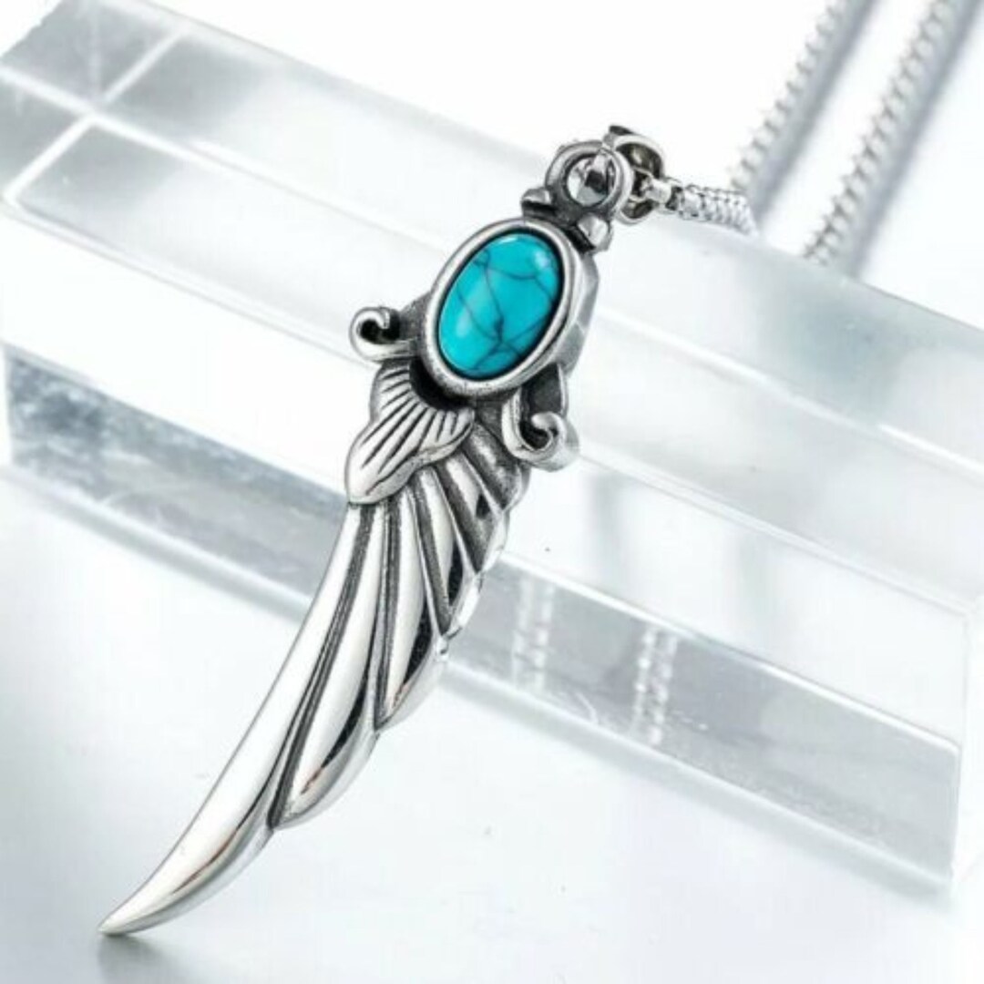 Turquoise Angel Wing Stainless Steel Pendant Necklace | Beautiful ...