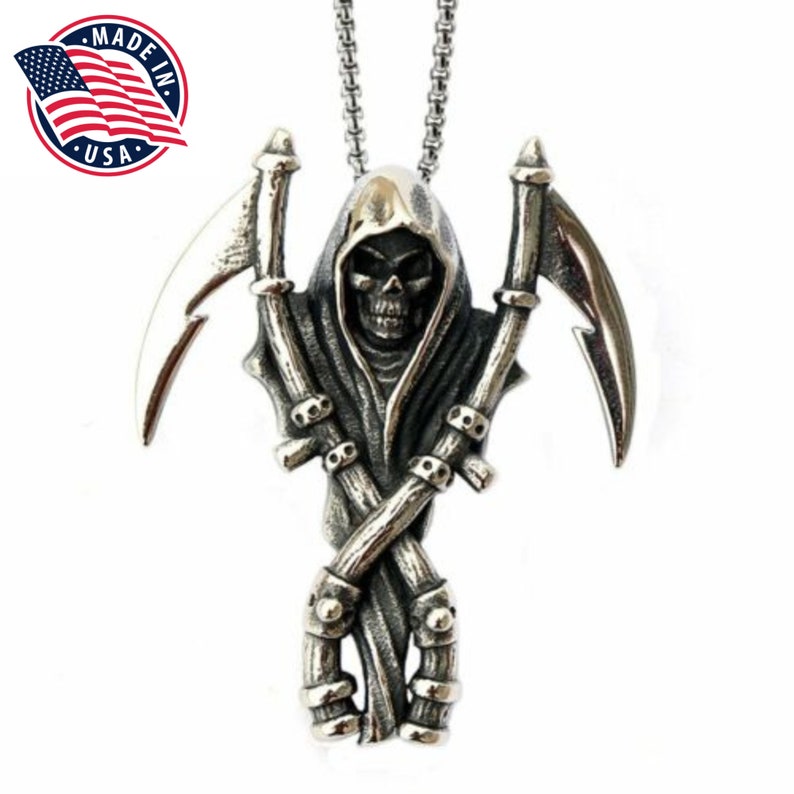 Grim Reaper Skeleton Stainless Steel Pendant Necklace | Grim Reaper ...