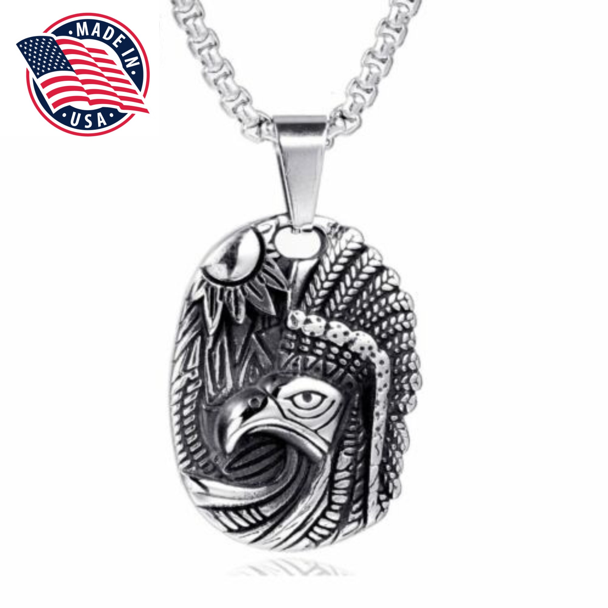 Native American Indian Eagle Stainless Steel Pendant Necklace for Men ...