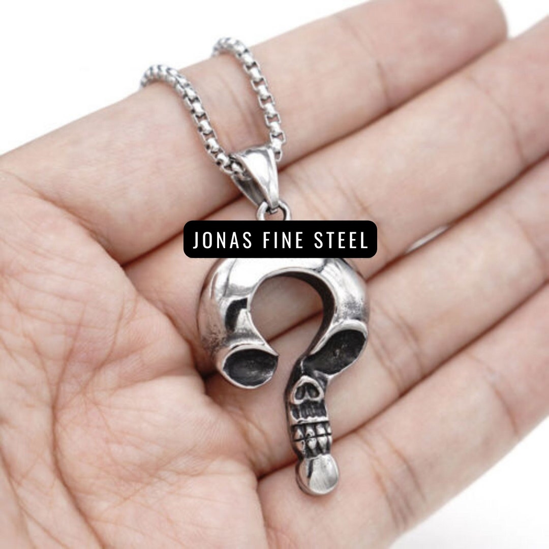 Question Mark Skull Stainless Steel Pendant Necklace | Macabre and Grim ...