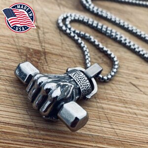 Hand Lifting Dumbbell Stainless Steel Pendant Necklace | Fitness ...