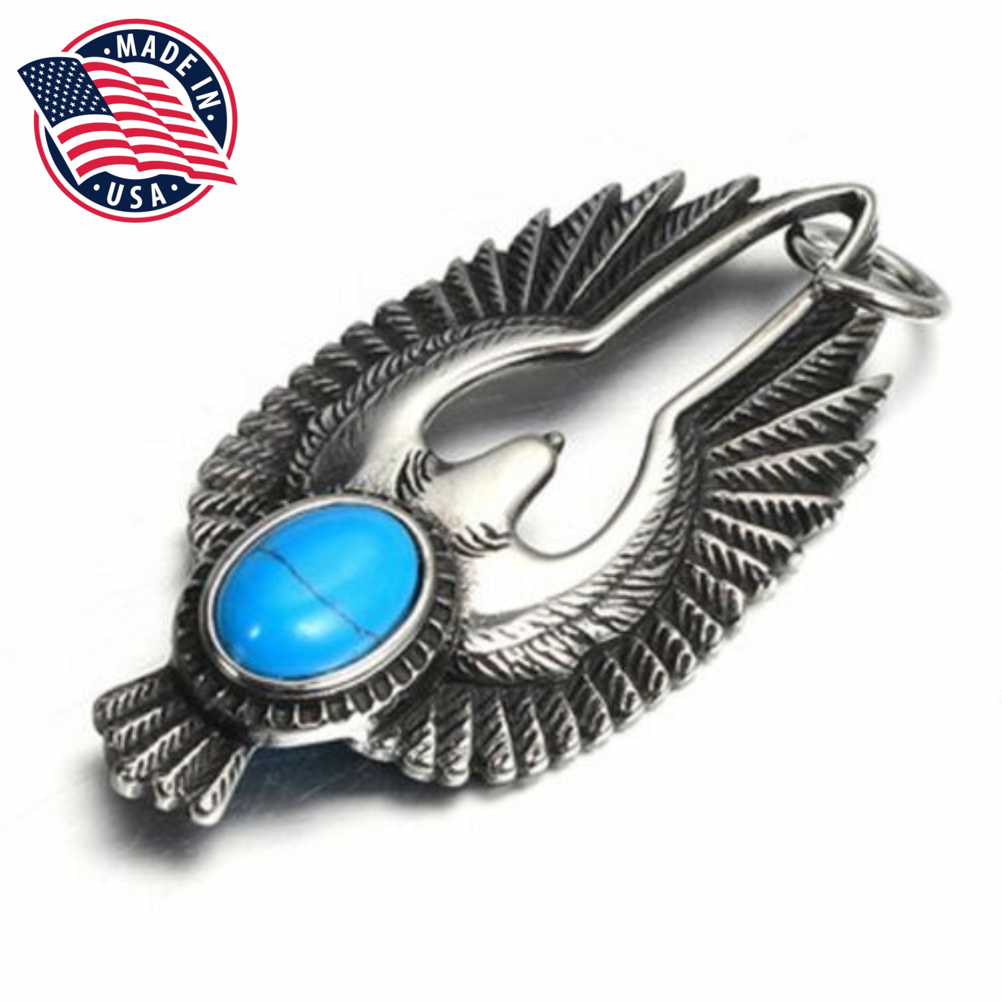 Aztec Turquoise Thunderbird Stainless Steel Pendant Necklace | Native ...