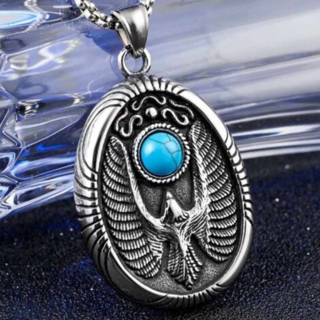 Turquoise Stone Hawk Eagle Stainless Steel Pendant Necklace | Eagle ...