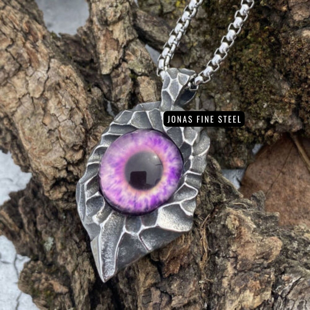 Rocky Purple Evil Eye Stainless Steel Pendant Necklace | Rugged Stone ...