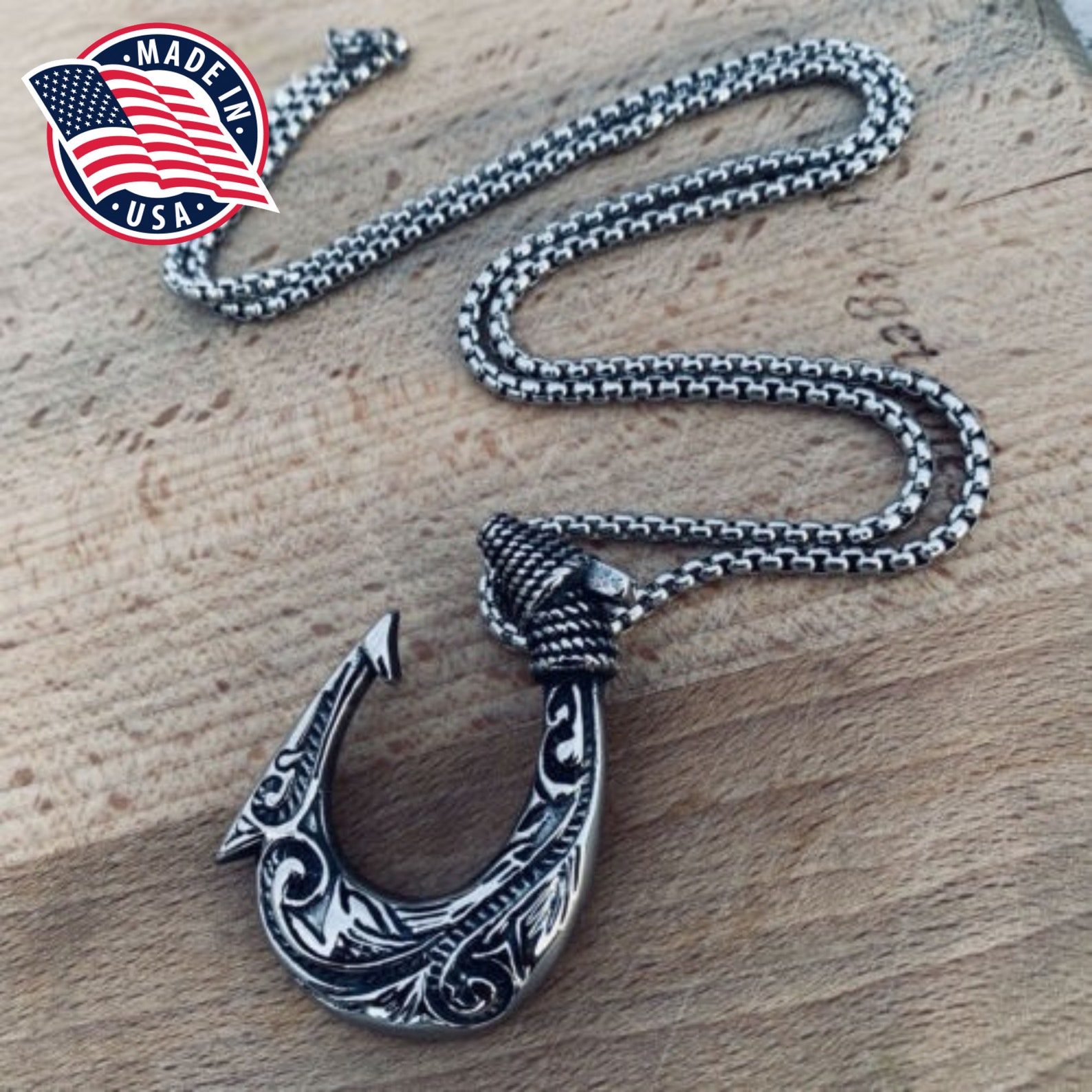 Biker Fishing Hawaiian Fish Hook Stainless Steel Pendant - Etsy