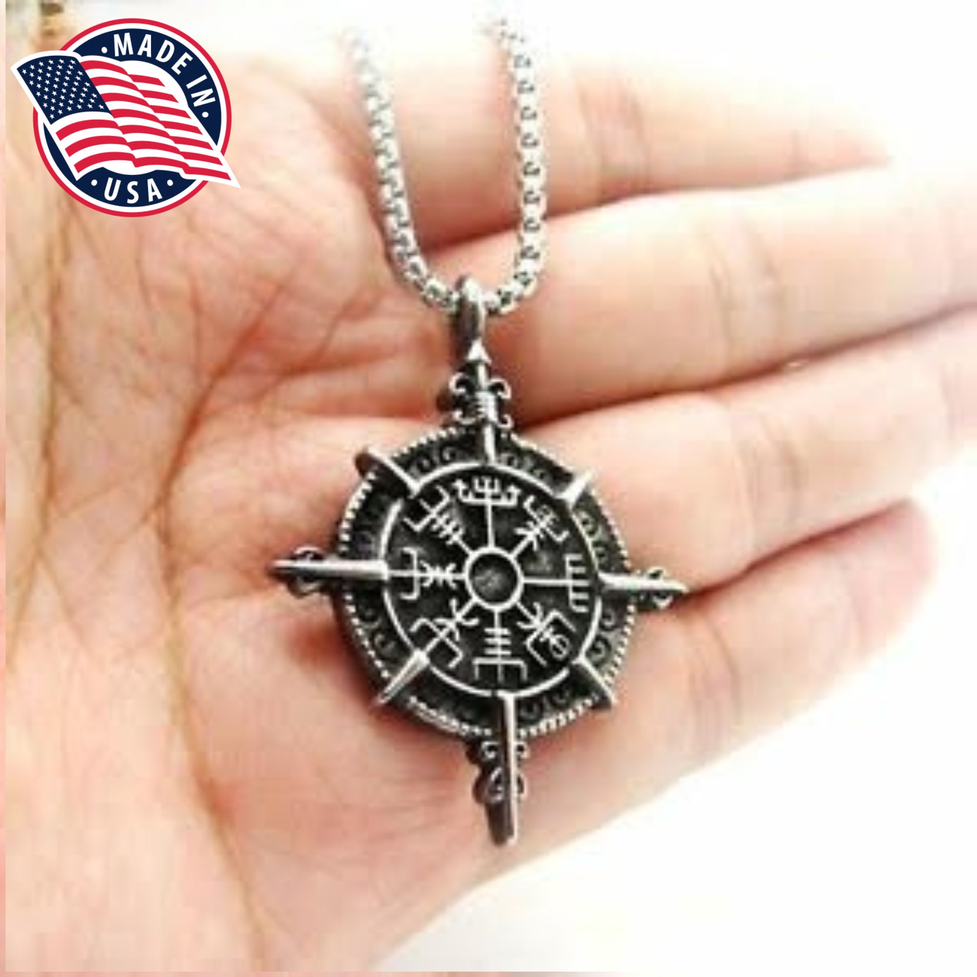 Viking Vegvisir Compass Stainless Steel Pendant Necklace for Men ...