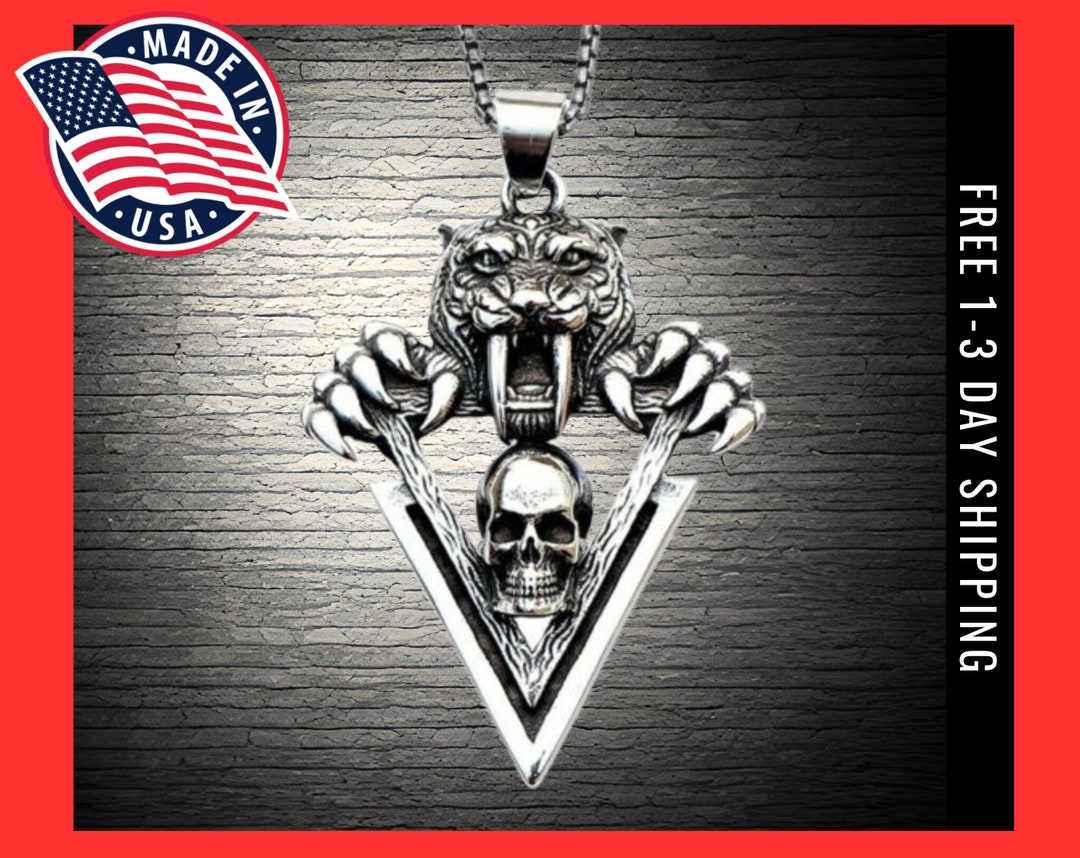 Saber Tooth Tiger Skull Stainless Steel Pendant Necklace - Etsy