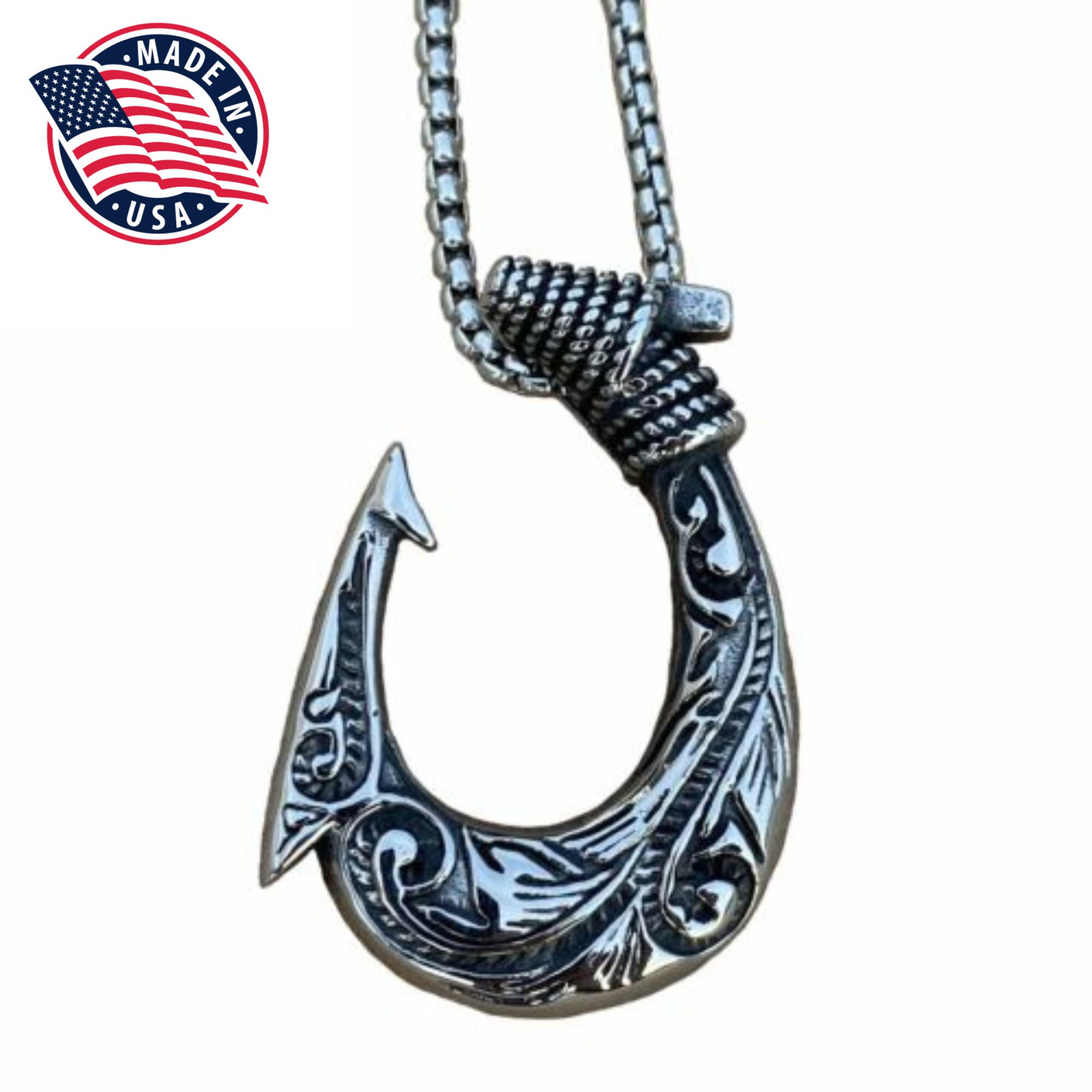 Biker Fishing Hawaiian Fish Hook Stainless Steel Pendant - Etsy