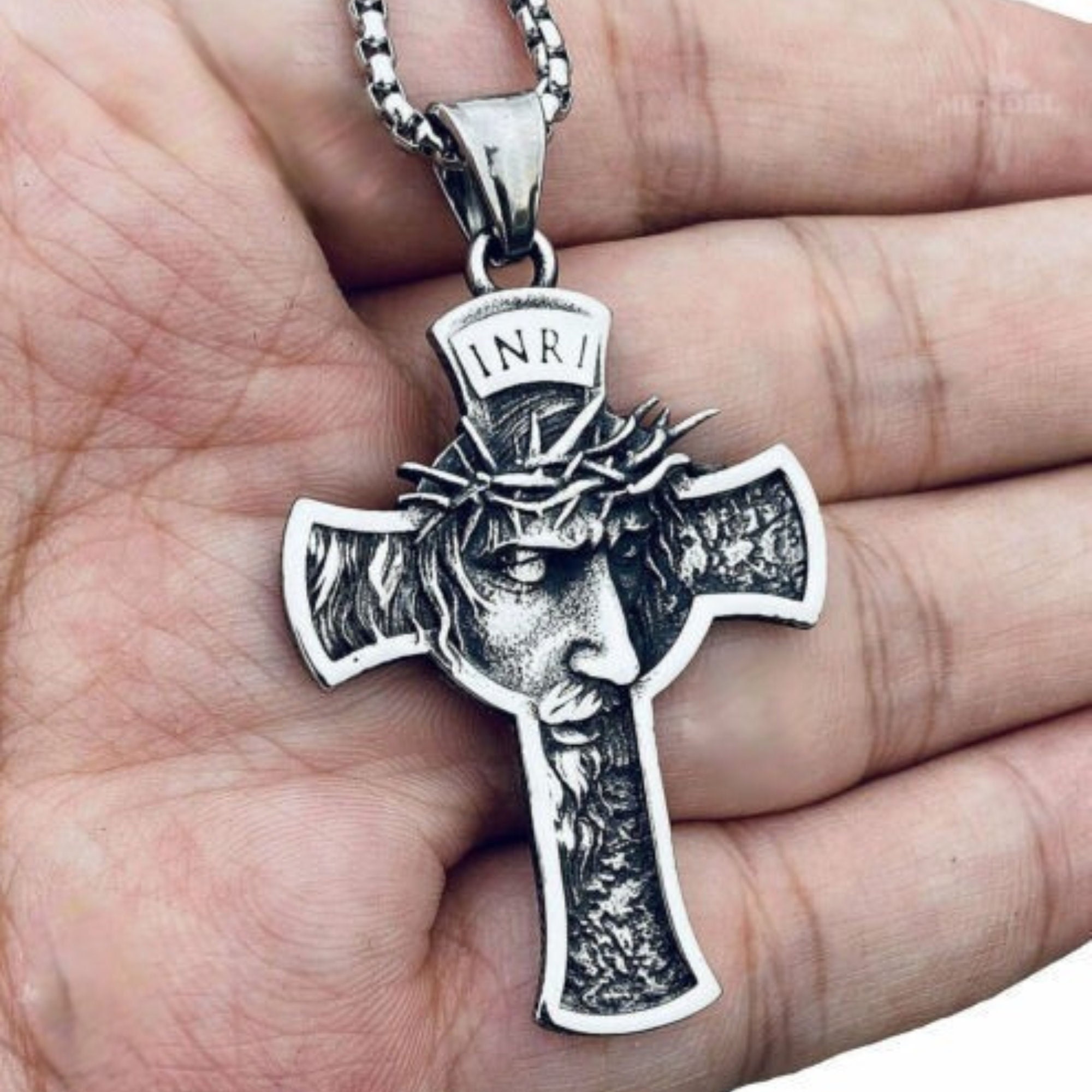 Jesus Christ Face Crucifix Cross Stainless Steel Pendant Necklace for ...