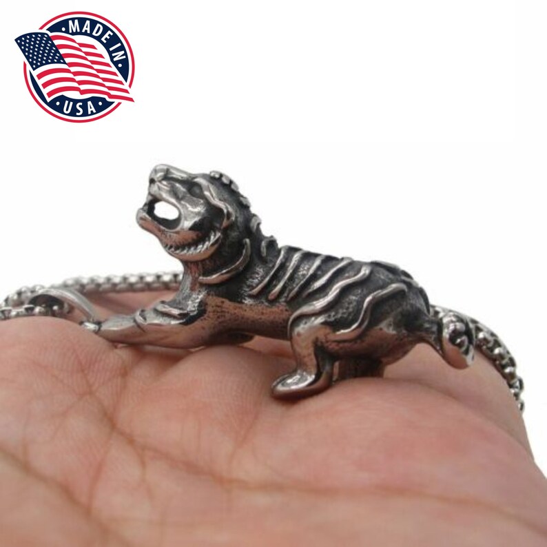 Fierce Tiger Stainless Steel Pendant Necklace for Men | Pouncing Tiger ...