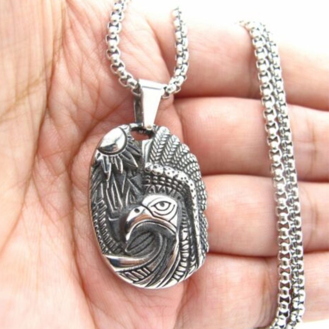 Native American Indian Eagle Stainless Steel Pendant Necklace for Men ...