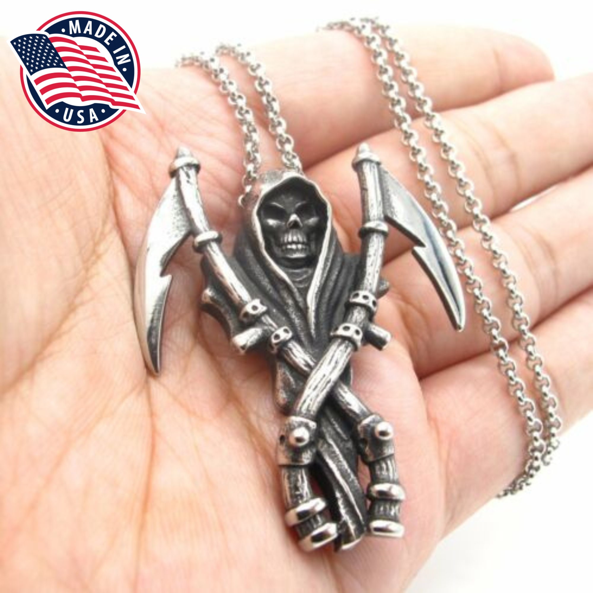 Grim Reaper Skeleton Stainless Steel Pendant Necklace | Grim Reaper ...