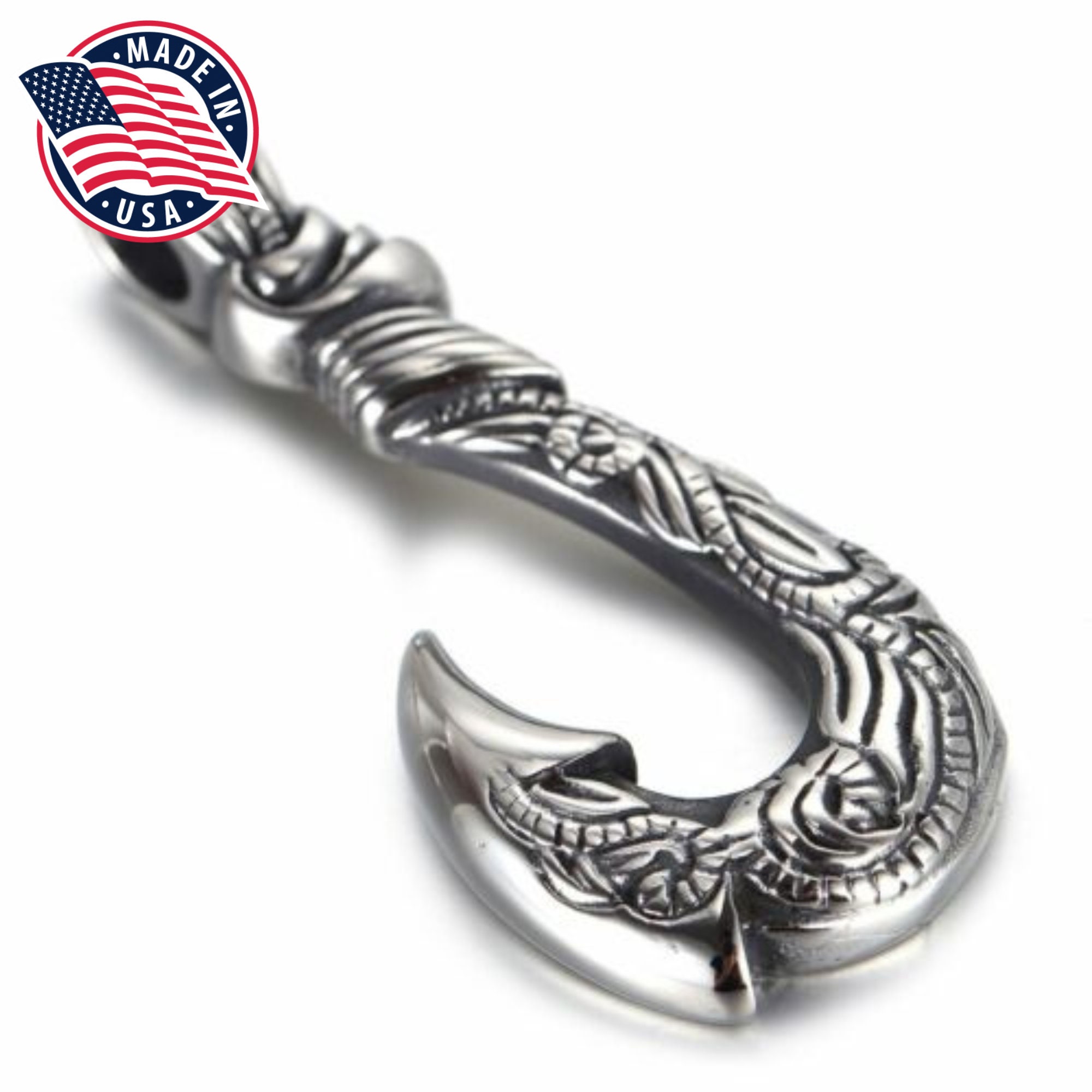 Thin Fishing Hawaiian Fish Hook Stainless Steel Pendant Necklace for ...