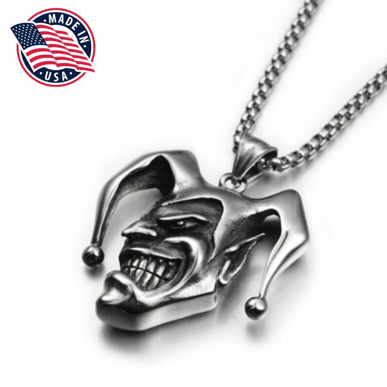Punk Joker Clown Stainless Steel Pendant Necklace for Men | Smiling ...