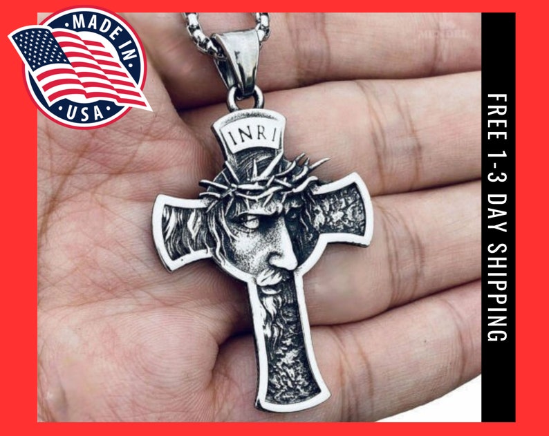 Jesus Christ Face Crucifix Cross Stainless Steel Pendant - Etsy