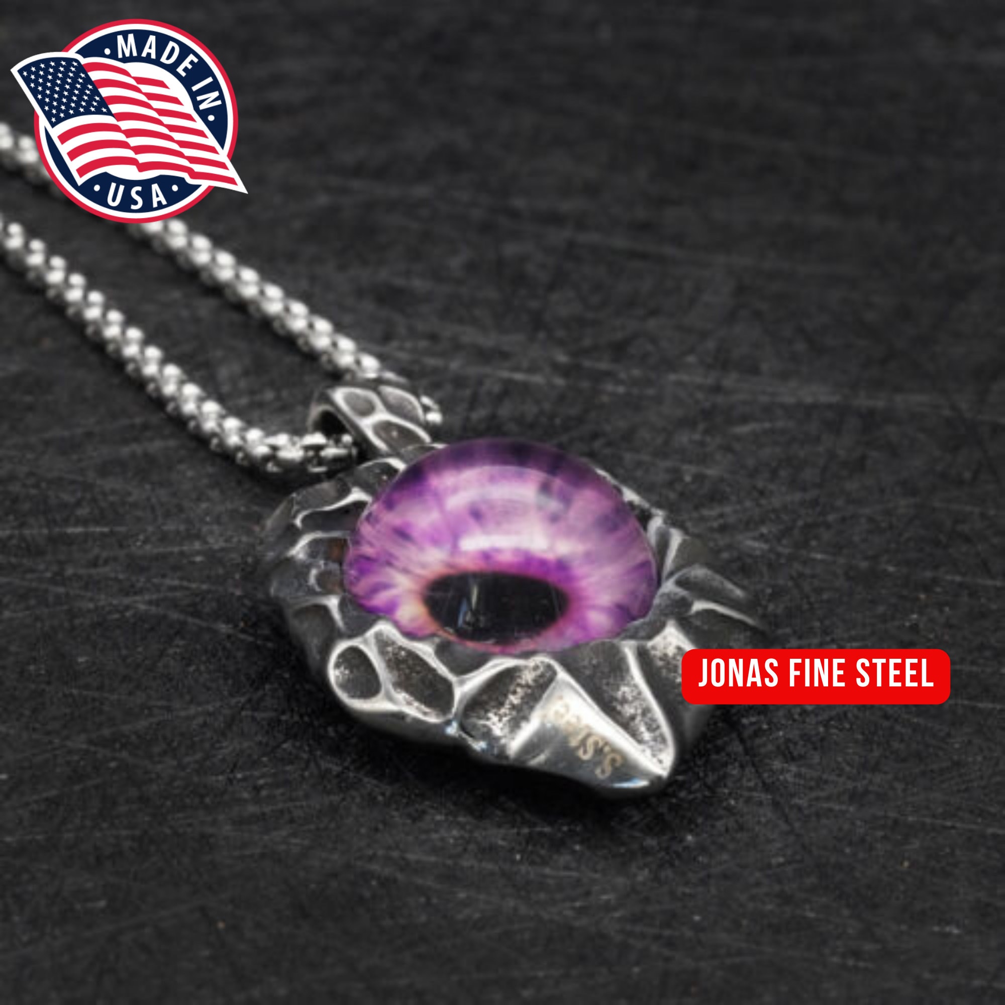 Rocky Purple Evil Eye Stainless Steel Pendant Necklace Rugged Stone ...