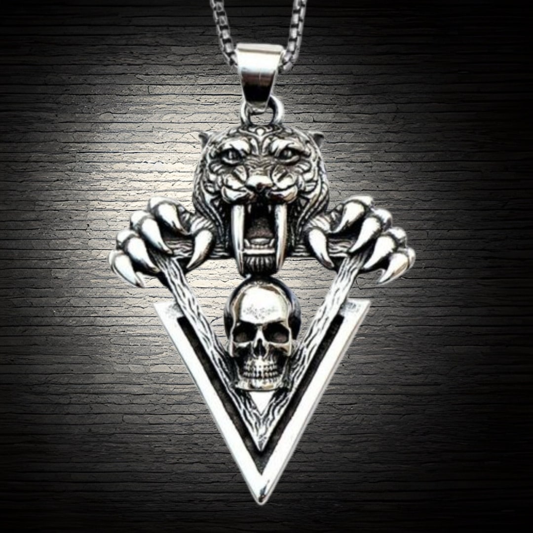 Saber Tooth Tiger Skull Stainless Steel Pendant Necklace | Fierce ...