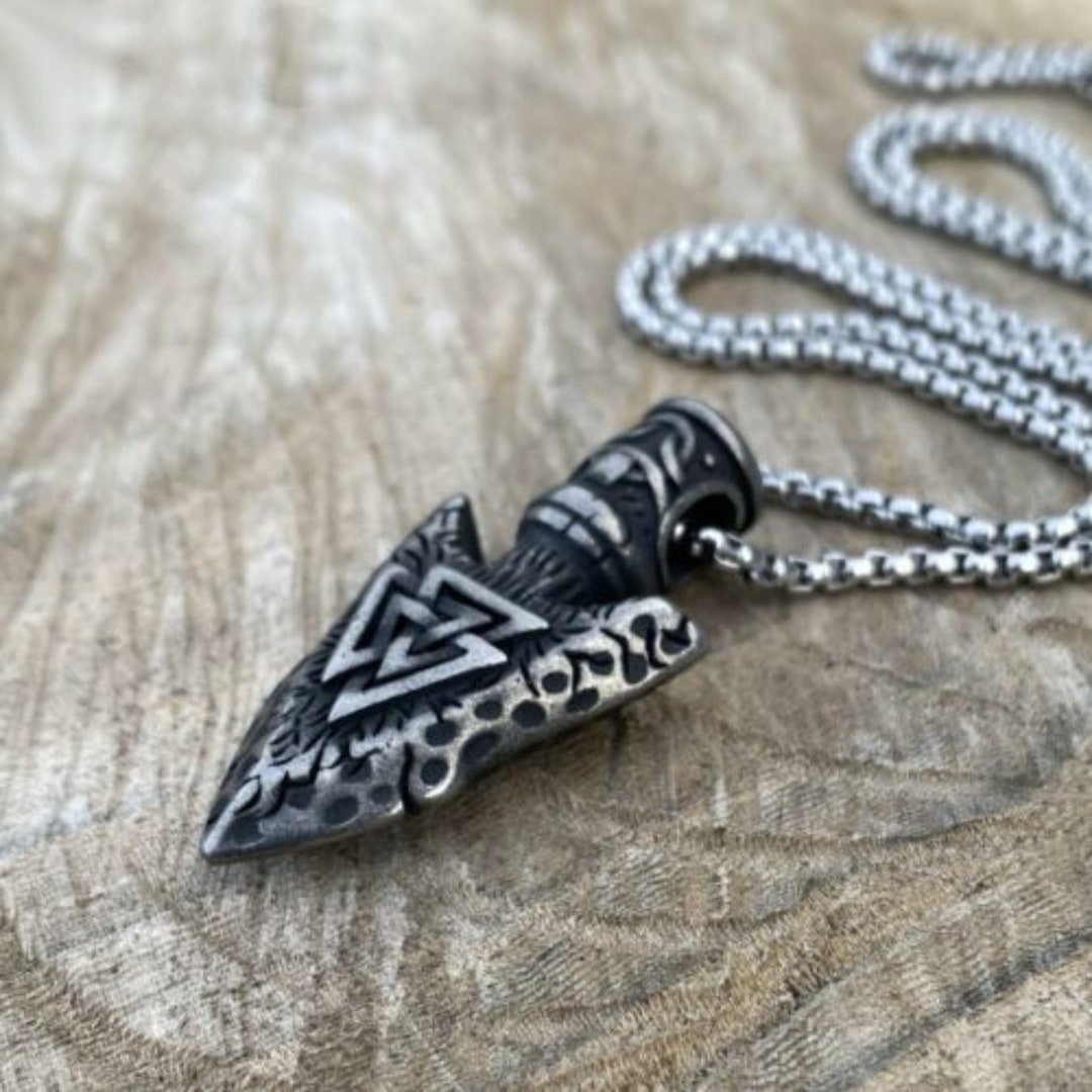 Viking Arrowhead Valknut Stainless Steel Pendant Necklace | Nordic ...