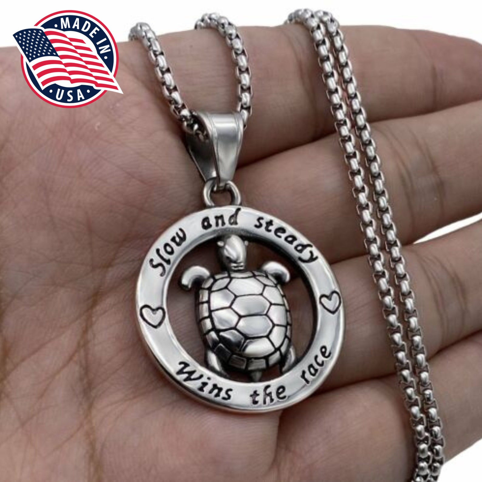 Cute Sea Turtle With Lesson Stainless Steel Pendant Necklace for Men ...