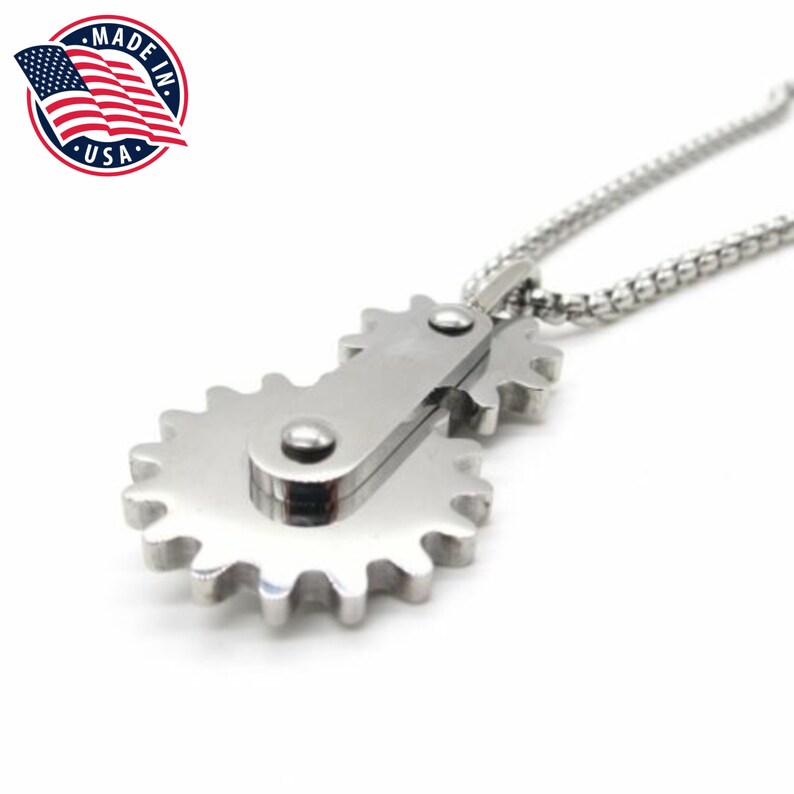 Steampunk Rotatable Gears Stainless Steel Pendant Necklace Engineering ...