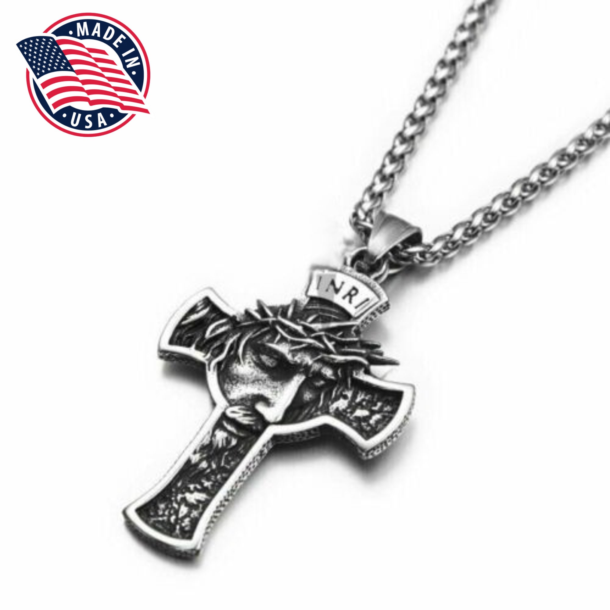 Jesus Christ Face Crucifix Cross Stainless Steel Pendant Necklace for ...