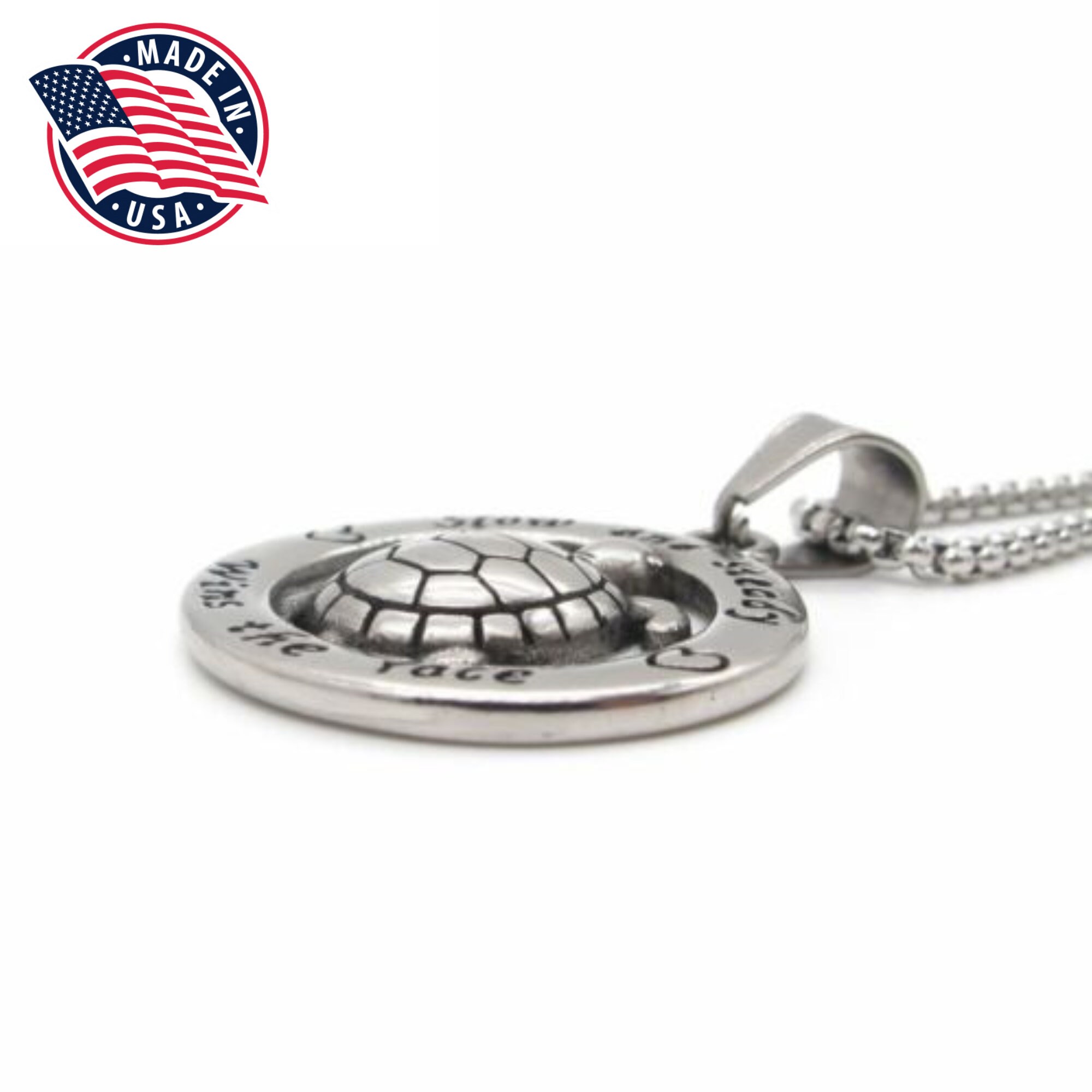 Cute Sea Turtle With Lesson Stainless Steel Pendant Necklace for Men ...
