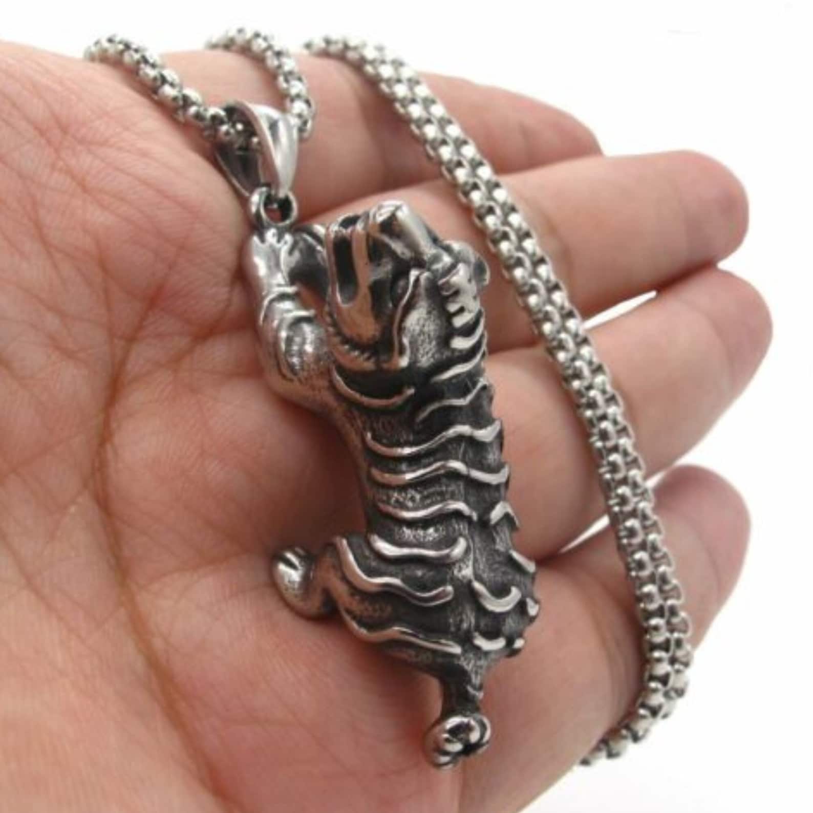 Fierce Tiger Stainless Steel Pendant Necklace for Men | Pouncing Tiger ...