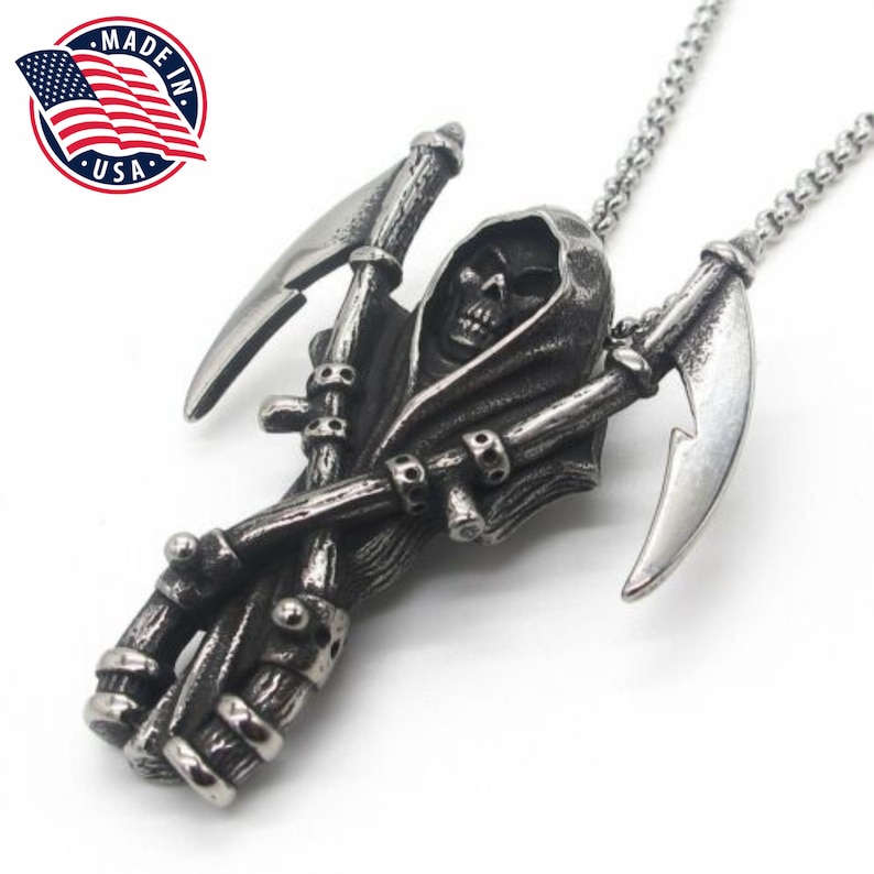 Grim Reaper Skeleton Stainless Steel Pendant Necklace | Grim Reaper ...