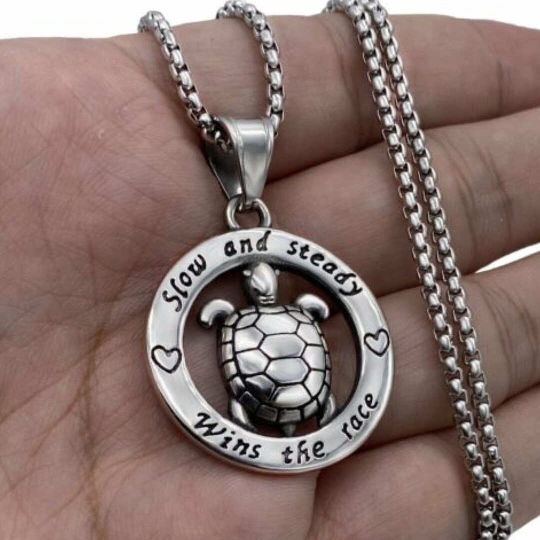 Cute Sea Turtle With Lesson Stainless Steel Pendant Necklace for Men ...