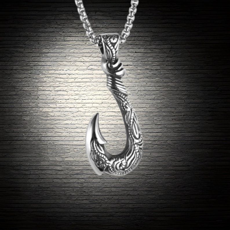 Thin Fishing Hawaiian Fish Hook Stainless Steel Pendant Necklace for ...