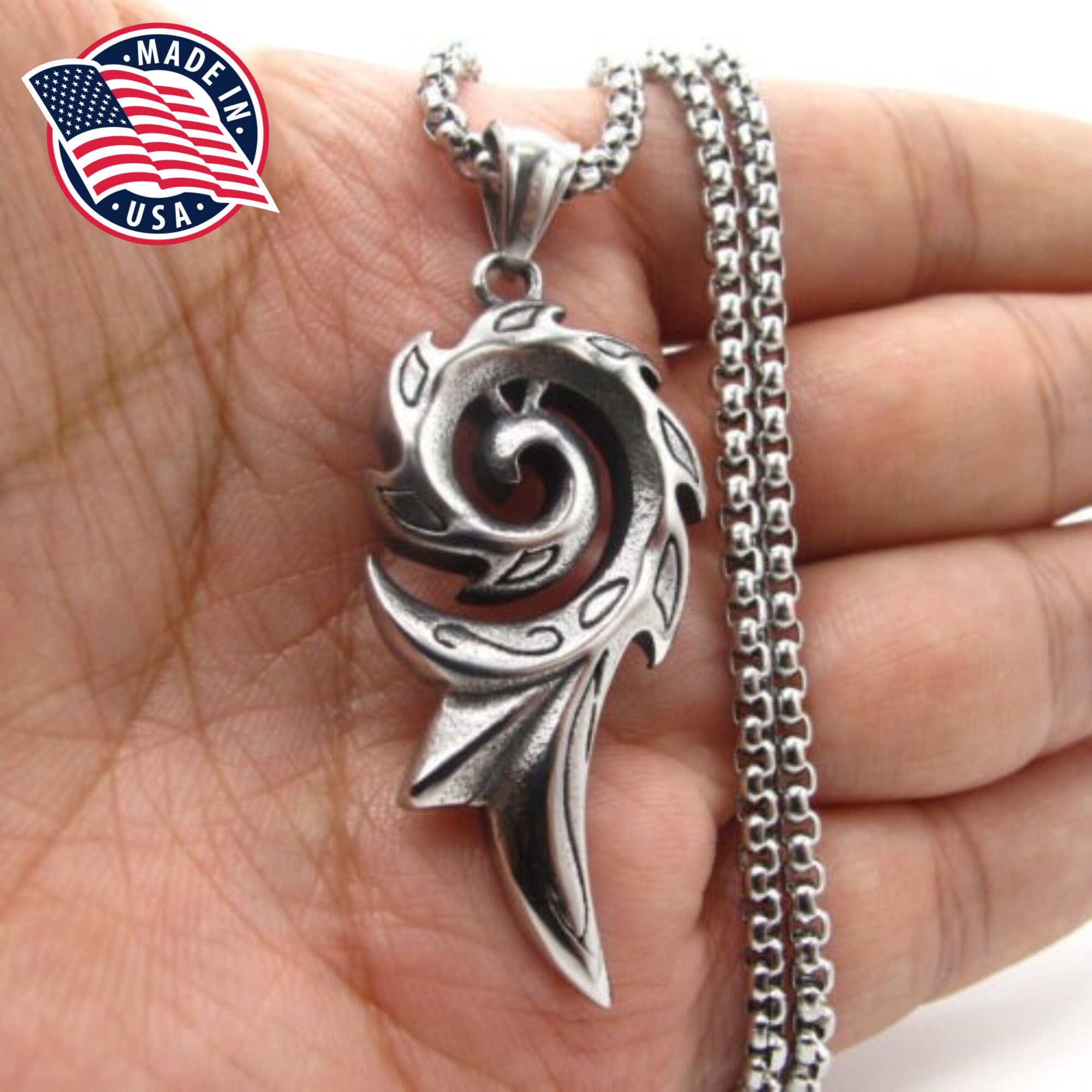 Egyptian Amulet Phoenix Rising Fire Stainless Steel Pendant Necklace ...
