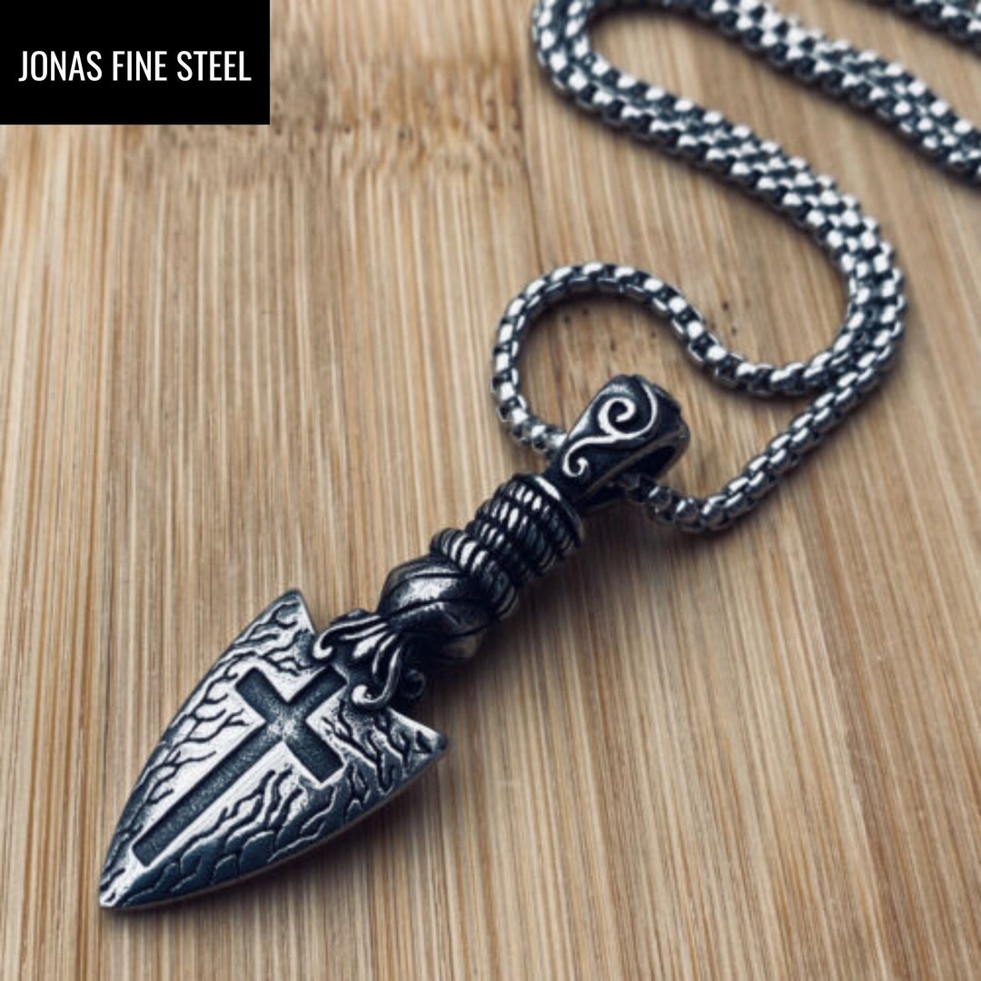 Arrow Cross Arrowhead Stainless Steel Pendant Necklace | Intricate ...