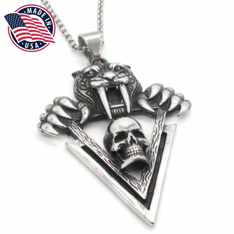 Saber Tooth Tiger Skull Stainless Steel Pendant Necklace - Etsy