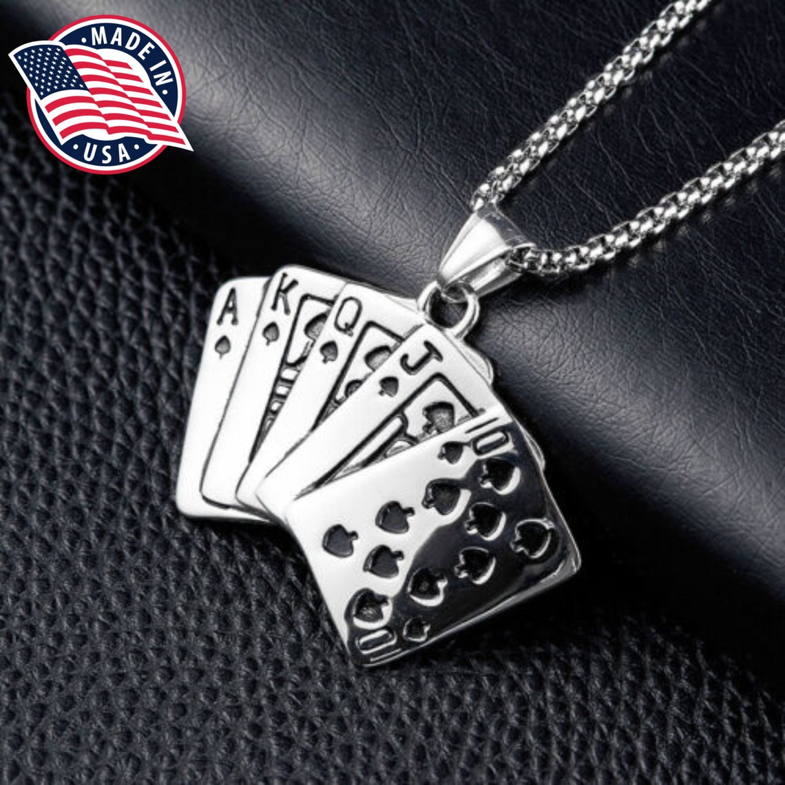Poker Royal Flush Stainless Steel Pendant Necklace Casino Inspired ...