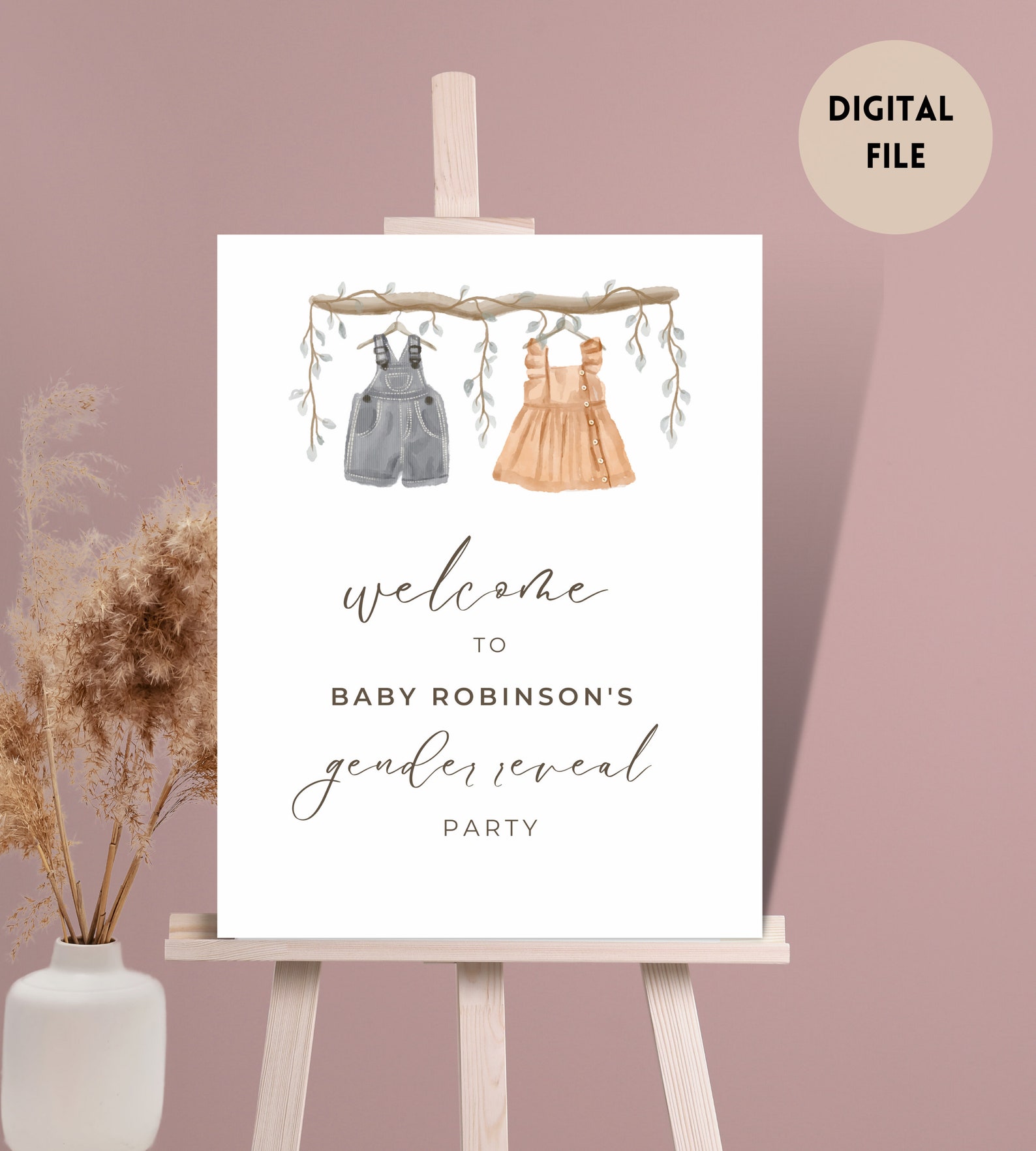 Boho Gender Reveal Welcome Sign, Editable Gender Reveal Sign Template ...