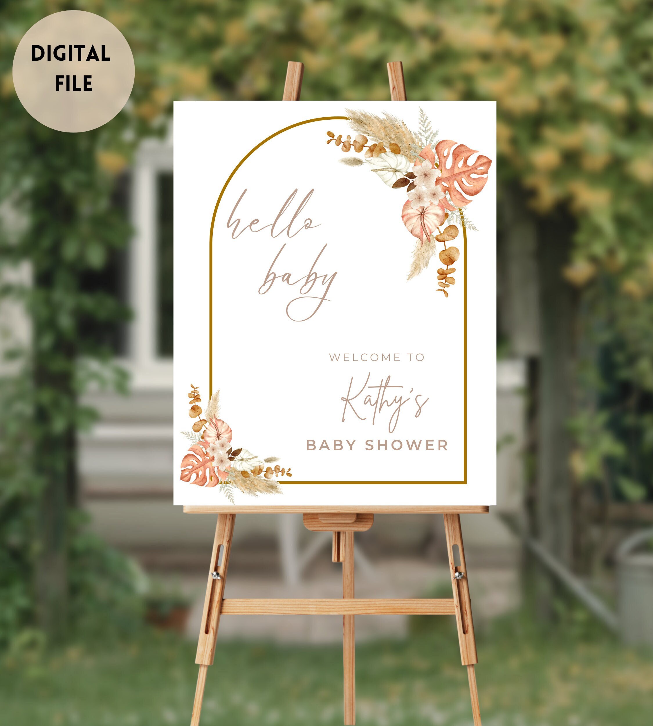 EDITABLE Boho Welcome Sign Pampas Grass Baby Shower Baby Sprinkle ...