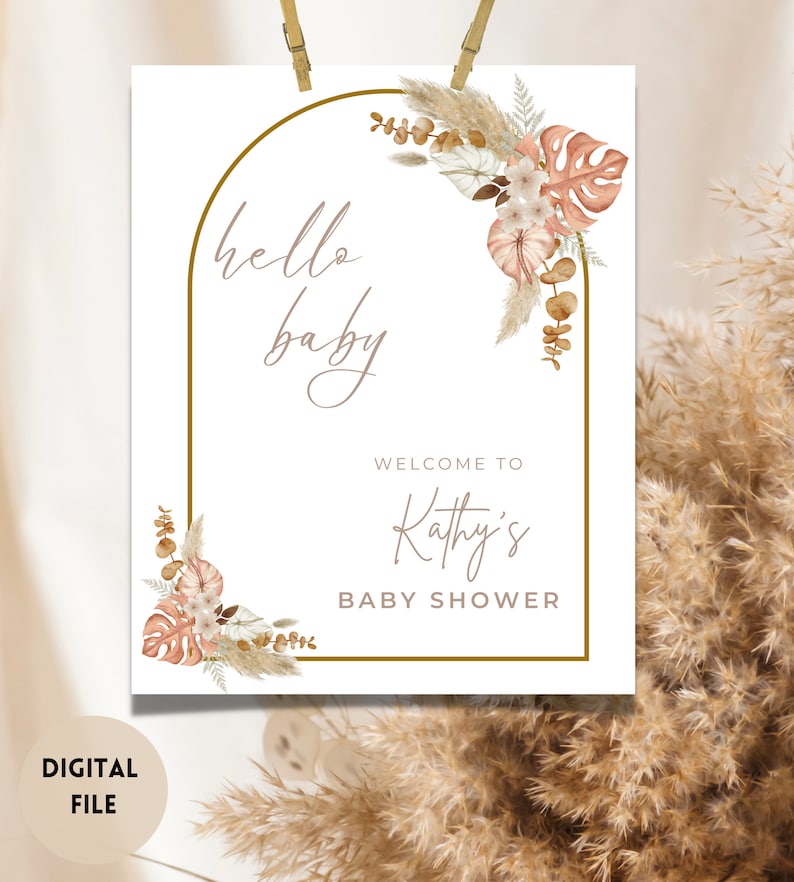 EDITABLE Boho Welcome Sign Pampas Grass Baby Shower Baby Sprinkle ...