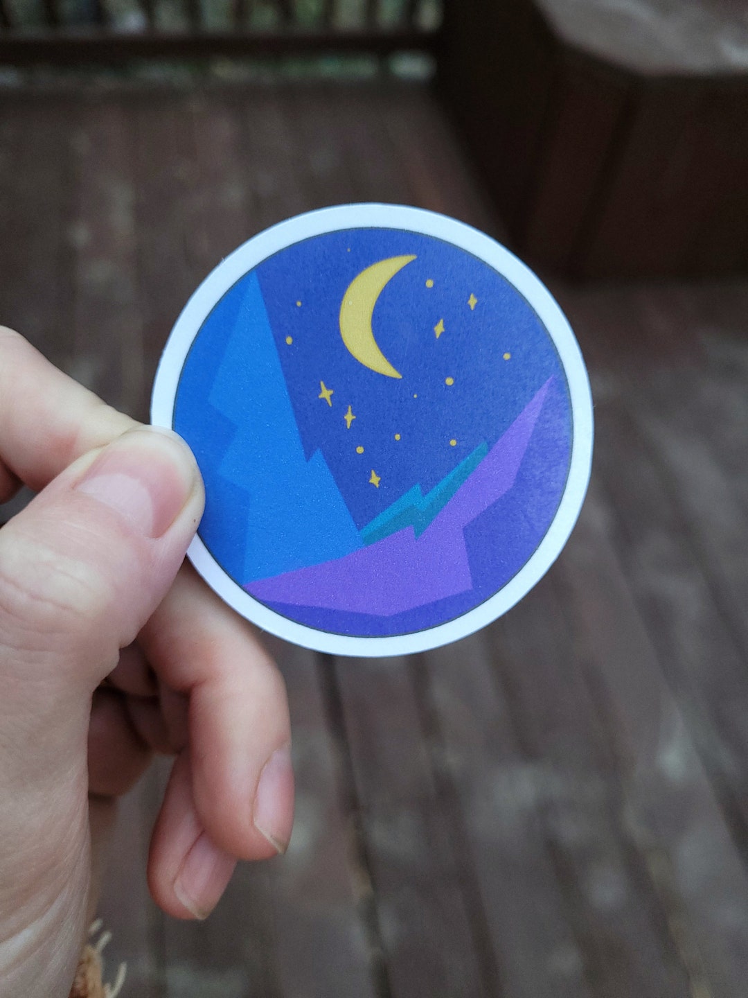 Mountainscape Sticker: Circular Night Sky, Moon & Stars - Etsy
