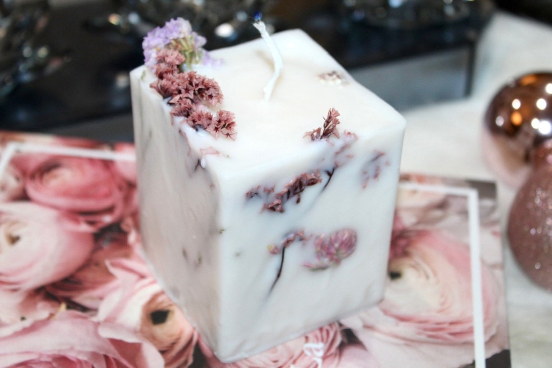 HANDMADE Botanical Pressed Flowers Pillar Candle Thanksgiving Candle ...
