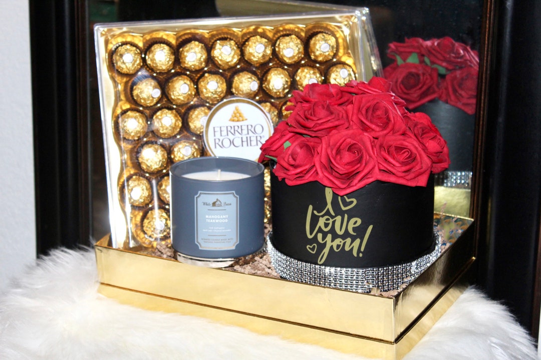 Luxury Red Rose Gift Box: Chocolate & Candle Gift Set - Etsy