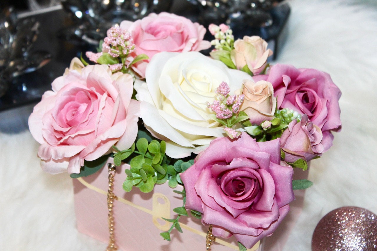 Personalized Pink Rose Flower Box Purse: Silk Rose Arrangement - Etsy