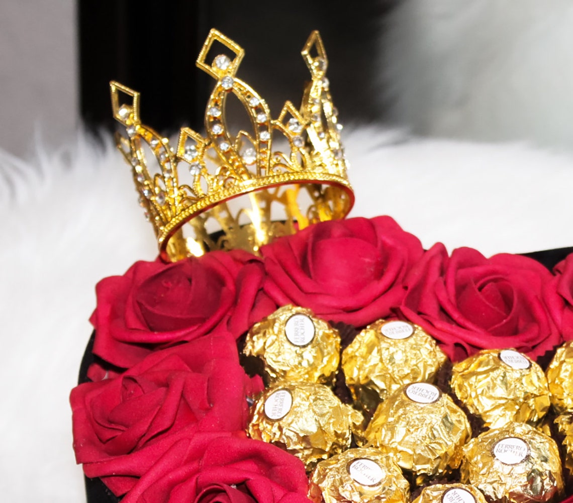 Heart Shaped Red Rose & Chocolate Gift Box With Crown - Etsy