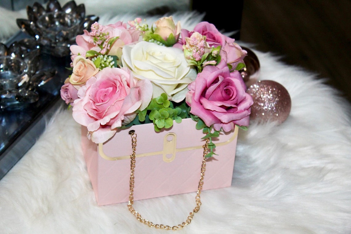 Personalized Pink Rose Flower Box Purse: Silk Rose Arrangement - Etsy