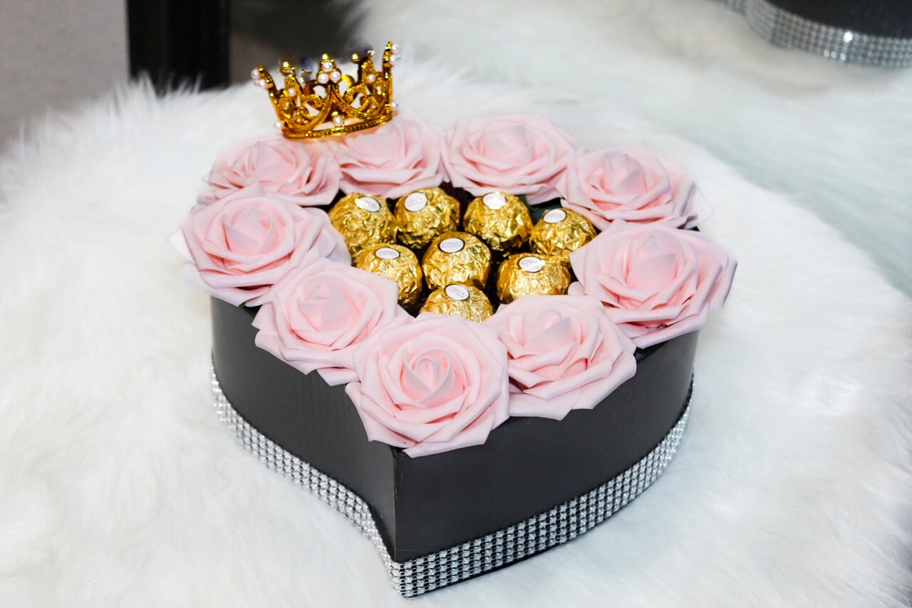 Heart Shaped Blush Pink Rose & Chocolate Gift Box - Etsy