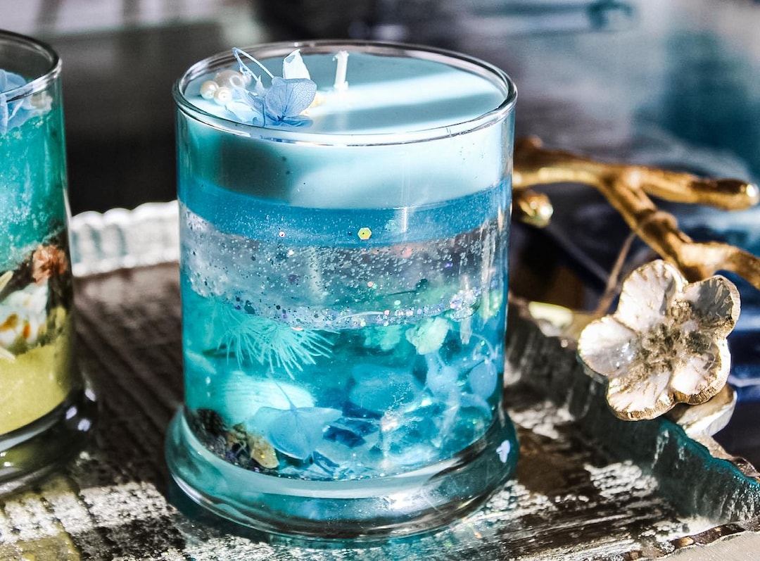 Ocean Theme Candle | Water Sparkle Glitter Candle | Handmade Gel & Soy ...